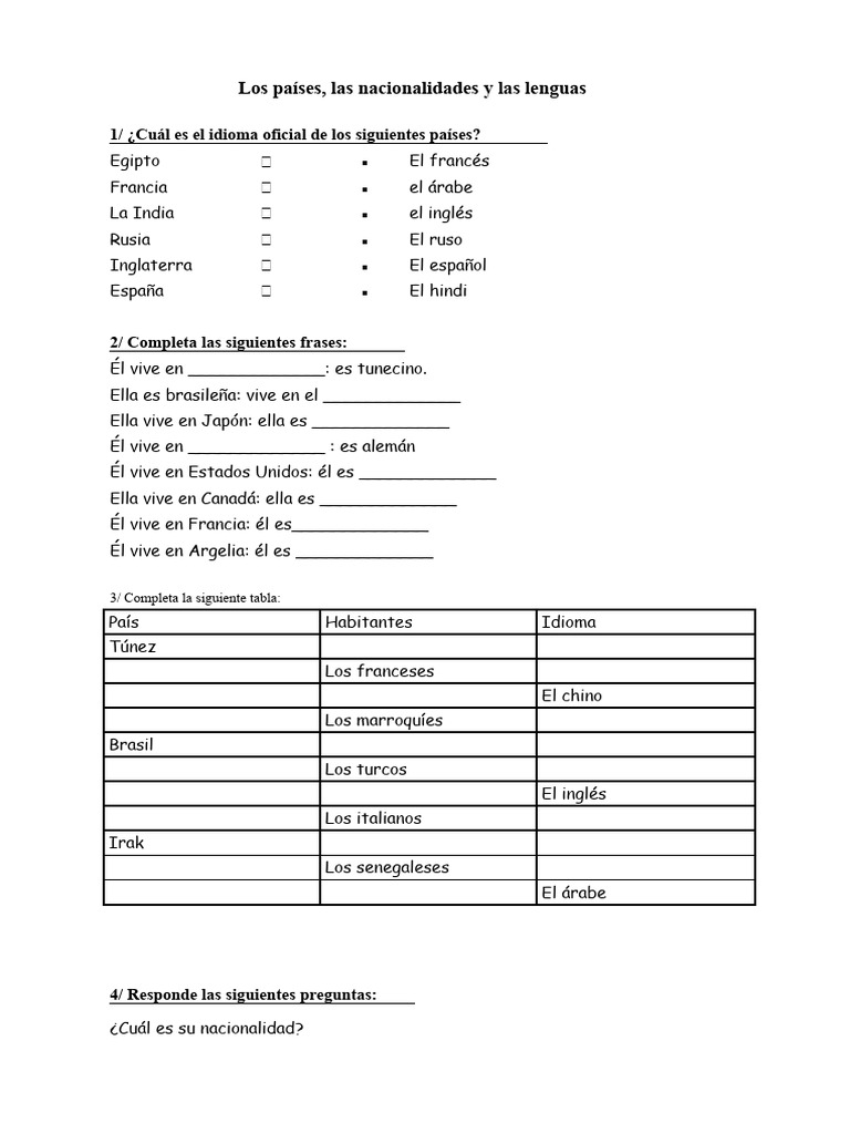 Los Paises Las Nacionalidades y Las Lenguas - 41982 | PDF