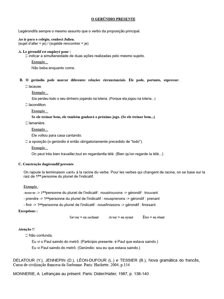 Entendendo o Gerúndio Presente em Francês | PDF