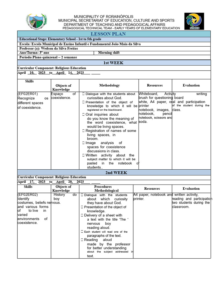 2nd Lesson Plan For Religious Education 2023 | PDF | Education Theory ...