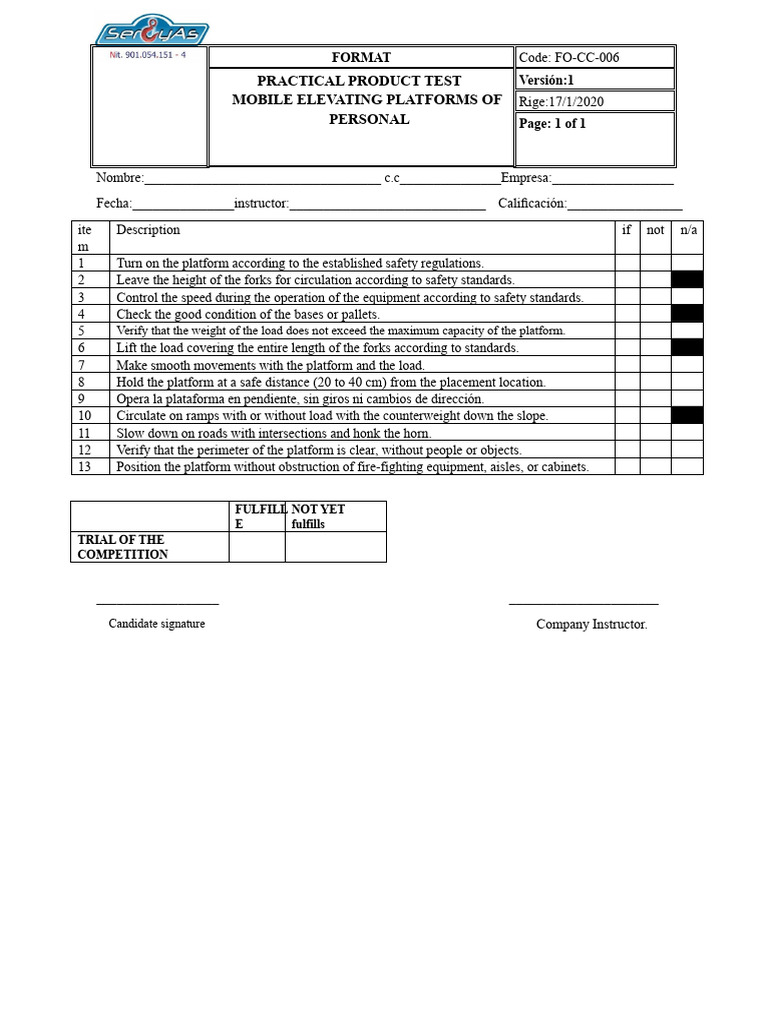 Mobile Elevating Platform Safety Test | PDF
