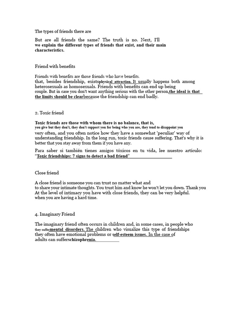 The Types of Friends That Exist | PDF | Friendship | Human Development