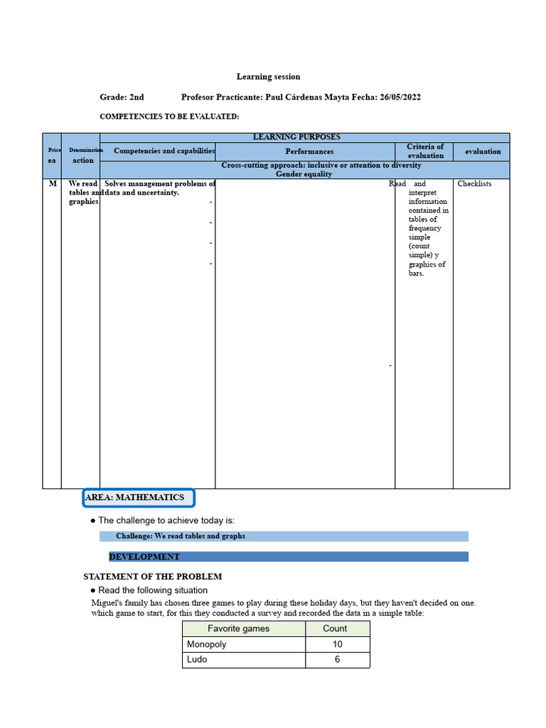 Learning Session Organizing Data 2nd Grade | PDF | Cognition ...