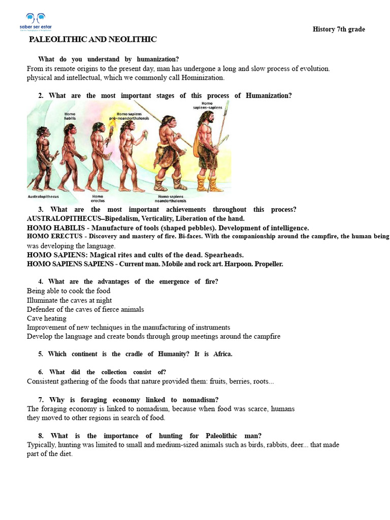 1st Tests - Paleolithic and Neolithic | PDF | Paleolithic | Homo