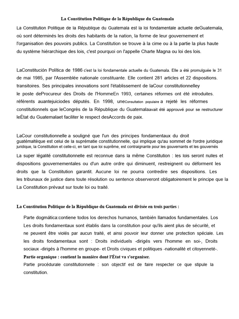 Constitution Politique du Guatemala 1986 | PDF | Loi | Constitution
