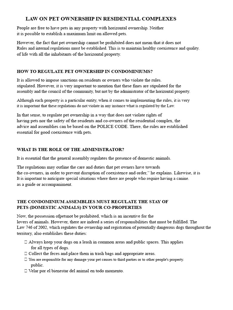 Pet Ownership Regulations in Condominiums | PDF | Pet | Ownership