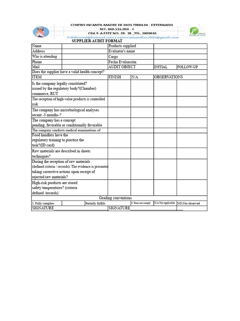 Supplier Audit Format | PDF