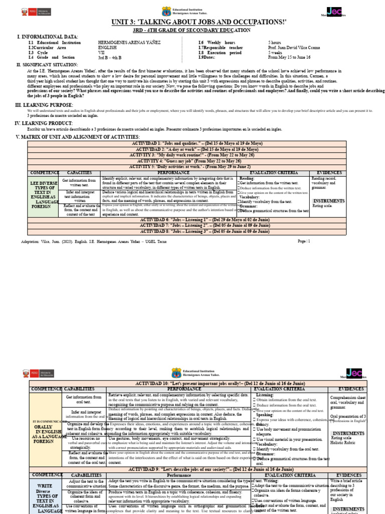 3rd - 4th Grade - Unit 03 - Cycle 7 - 2023 | PDF | Information | Learning