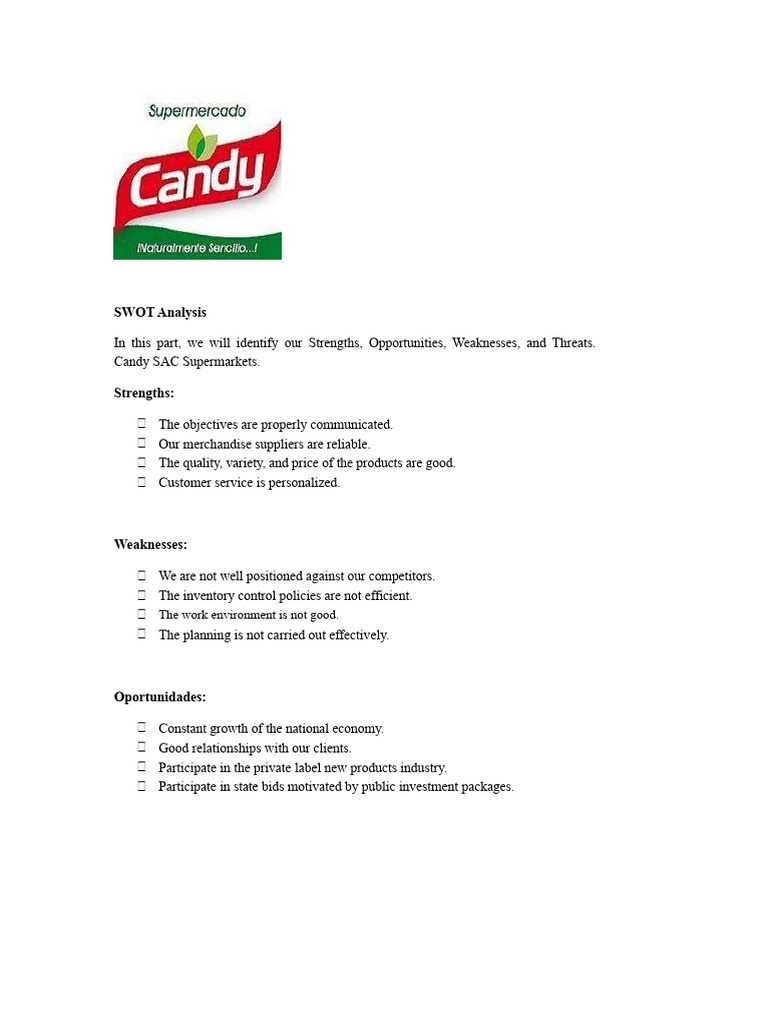 SWOT Analysis and EFE Matrix | PDF | Swot Analysis | Supermarket