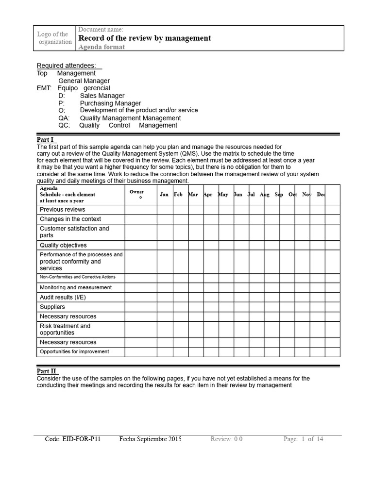 P11. Management Review Template | PDF | Audit | Business Economics