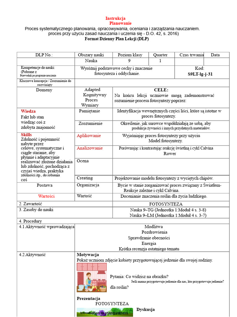 Codzienny Plan Lekcji | PDF