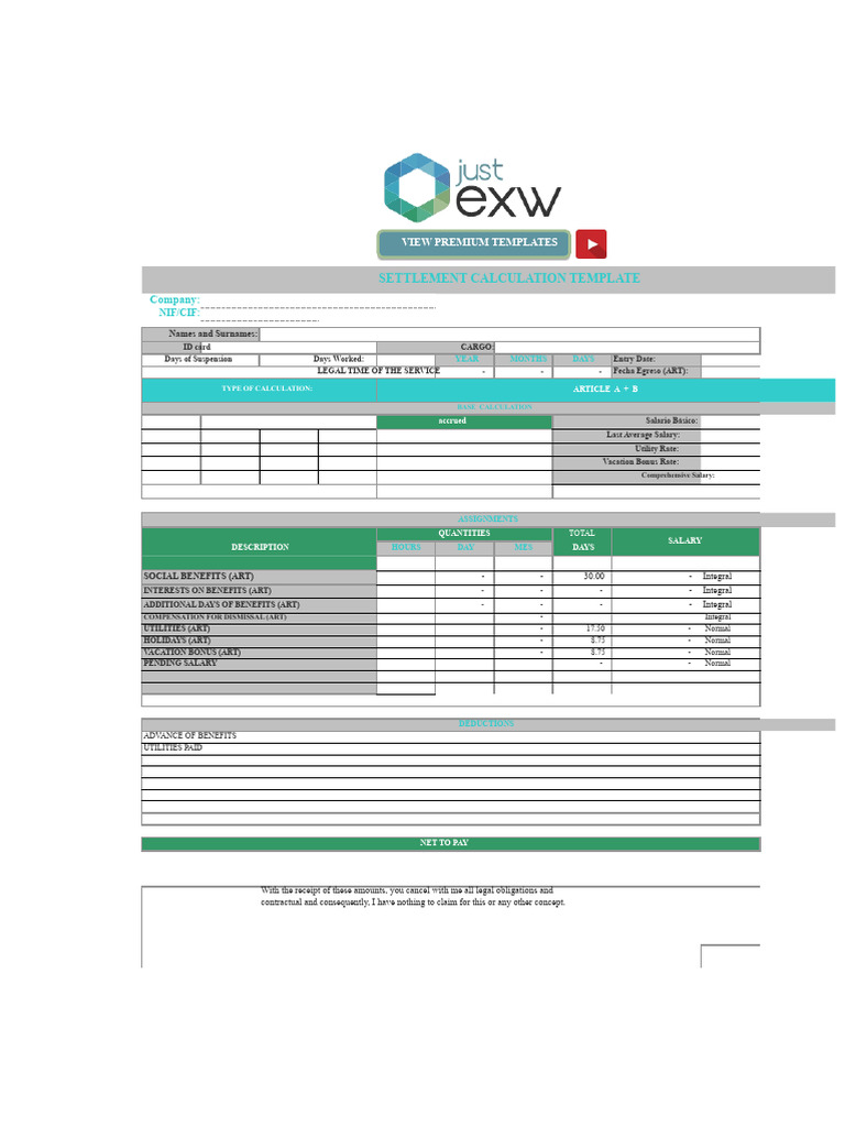 Settlement Calculation Template Guide | PDF | Salary | Employment