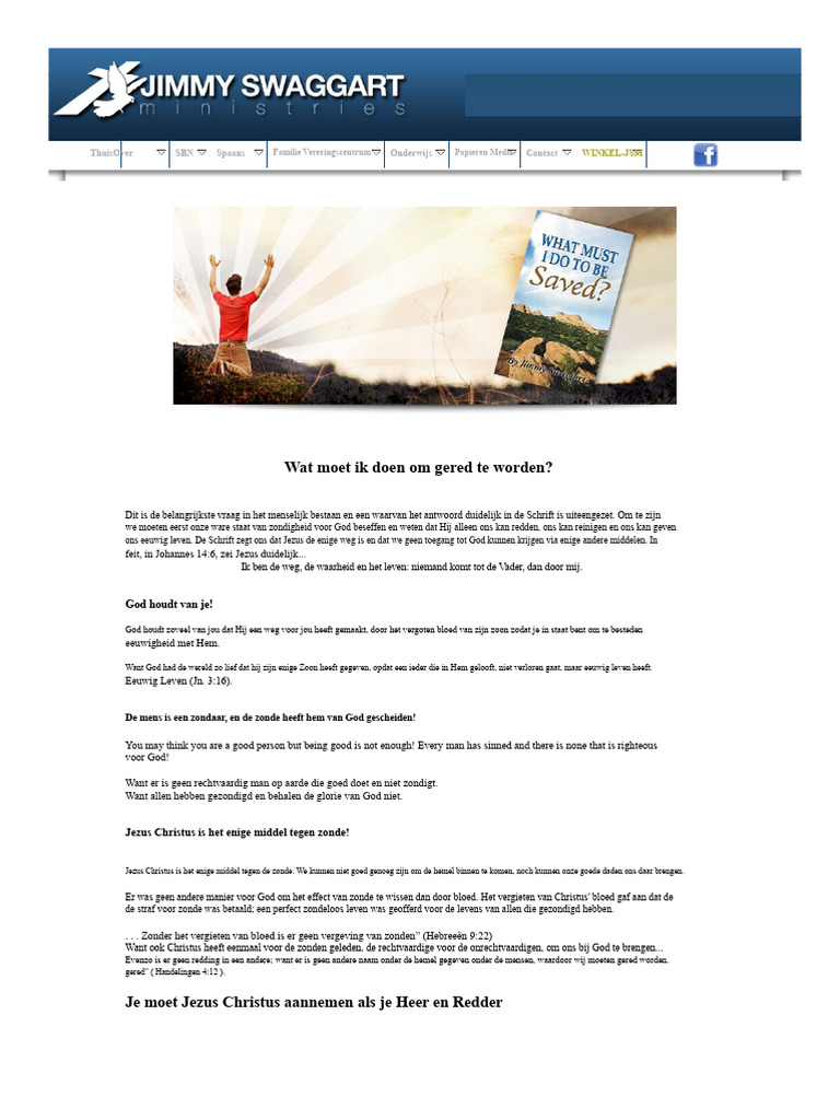 Wat Moet Ik Doen Om Gered Te Worden? - Jimmy Swaggart Ministries | PDF