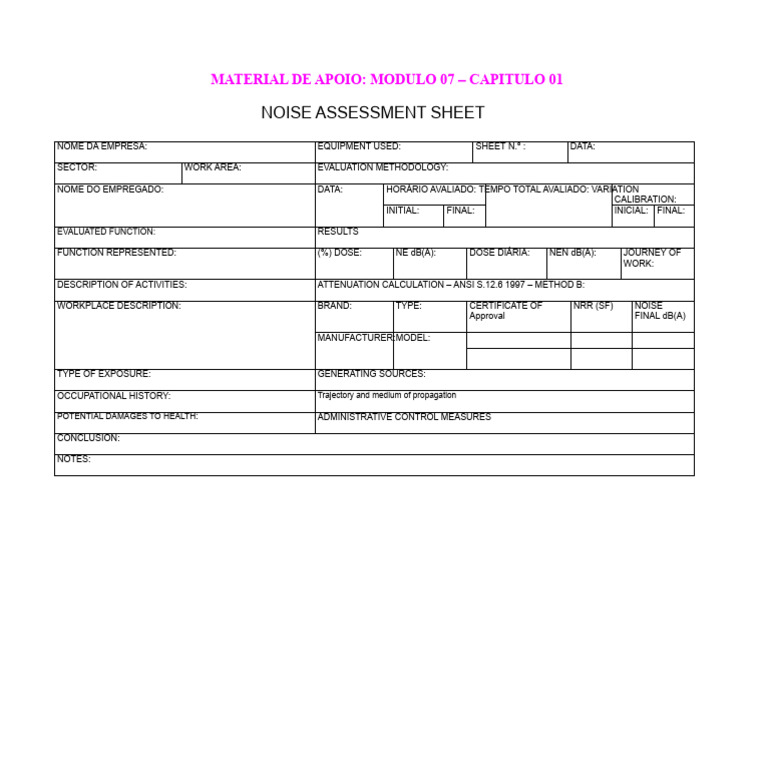 NR 32 - Noise Assessment Spreadsheet | PDF