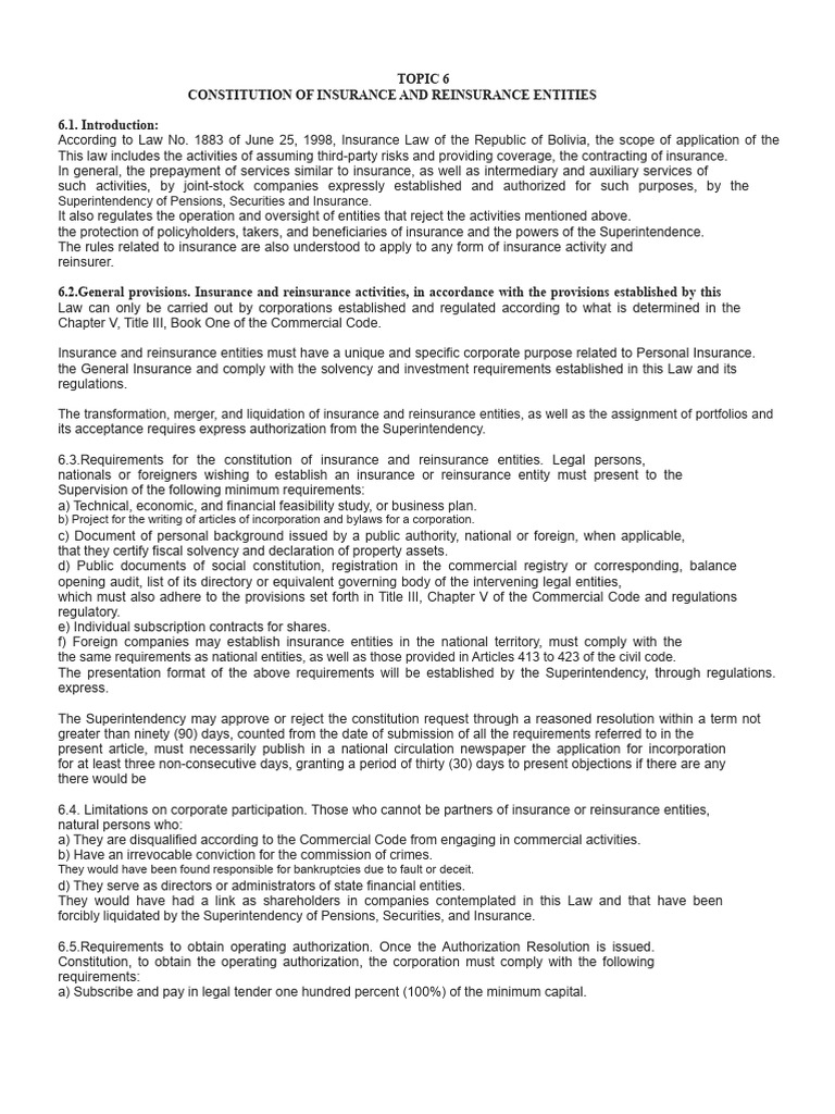 Constitution of Insurance and Reinsurance Entities | PDF | Insurance ...