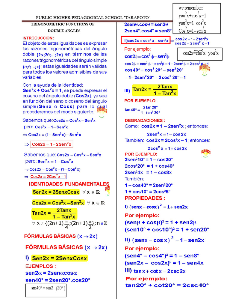 Double Angles | PDF | Trigonometric Functions | Mathematical Analysis