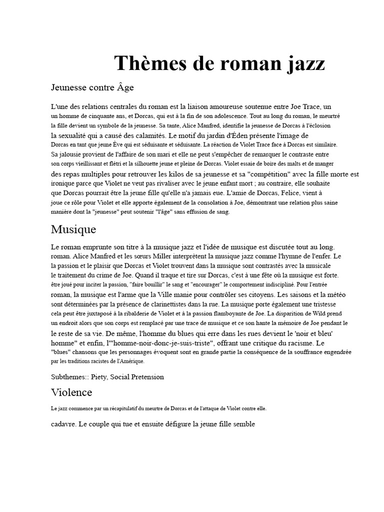 Jeunesse et Violence dans le Roman Jazz | PDF