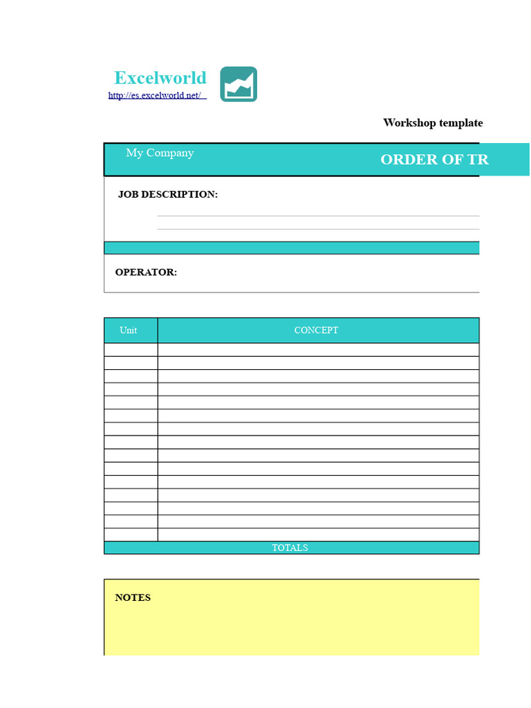 Workshop Order Template for Mechanics | PDF