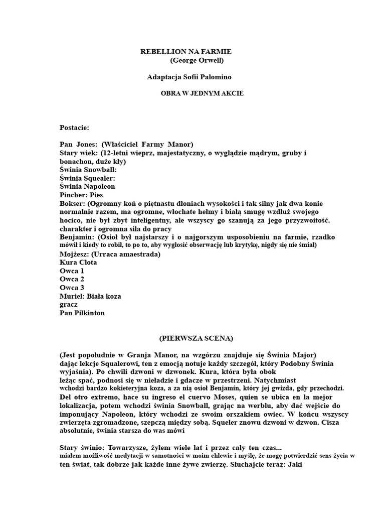 Rebelia Na Farmie Scenariusz 2013 | PDF