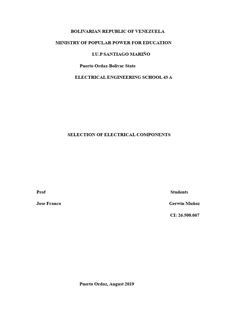 Selection of Electrical Components | PDF | Electrical Wiring ...
