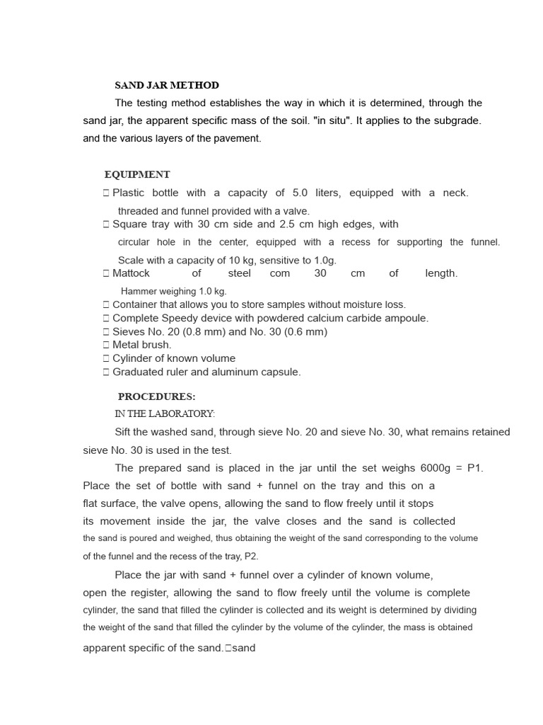 Sand Jar Method for Soil Density Testing | PDF | Soil