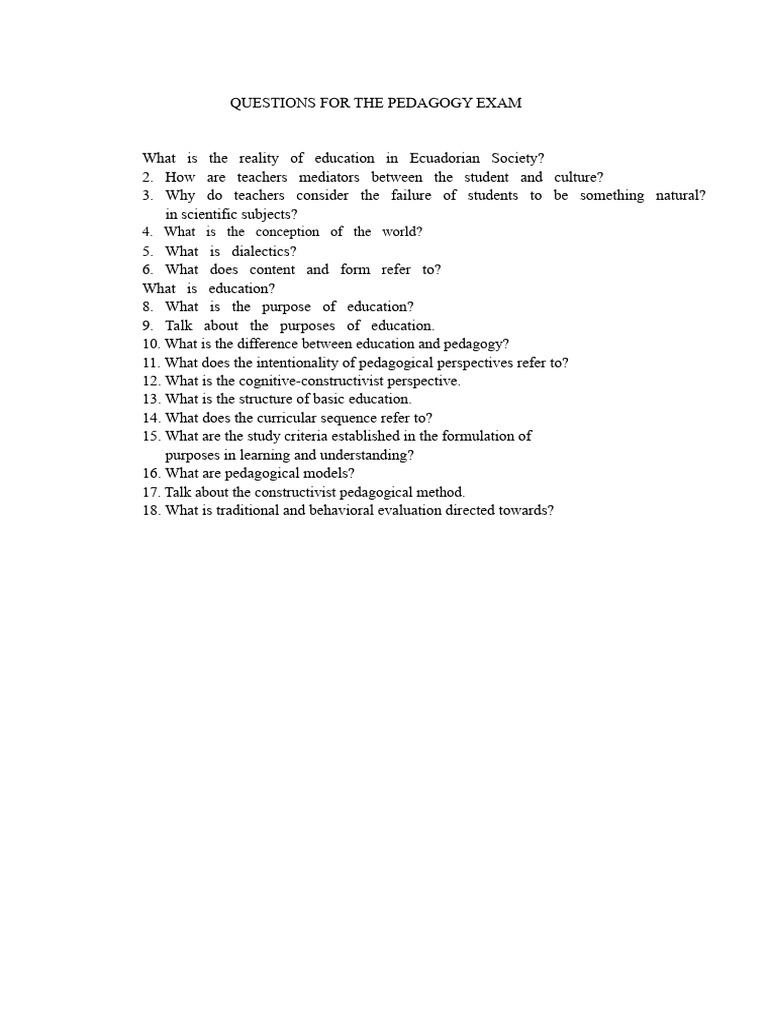 Questions For The Pedagogy Exam | PDF
