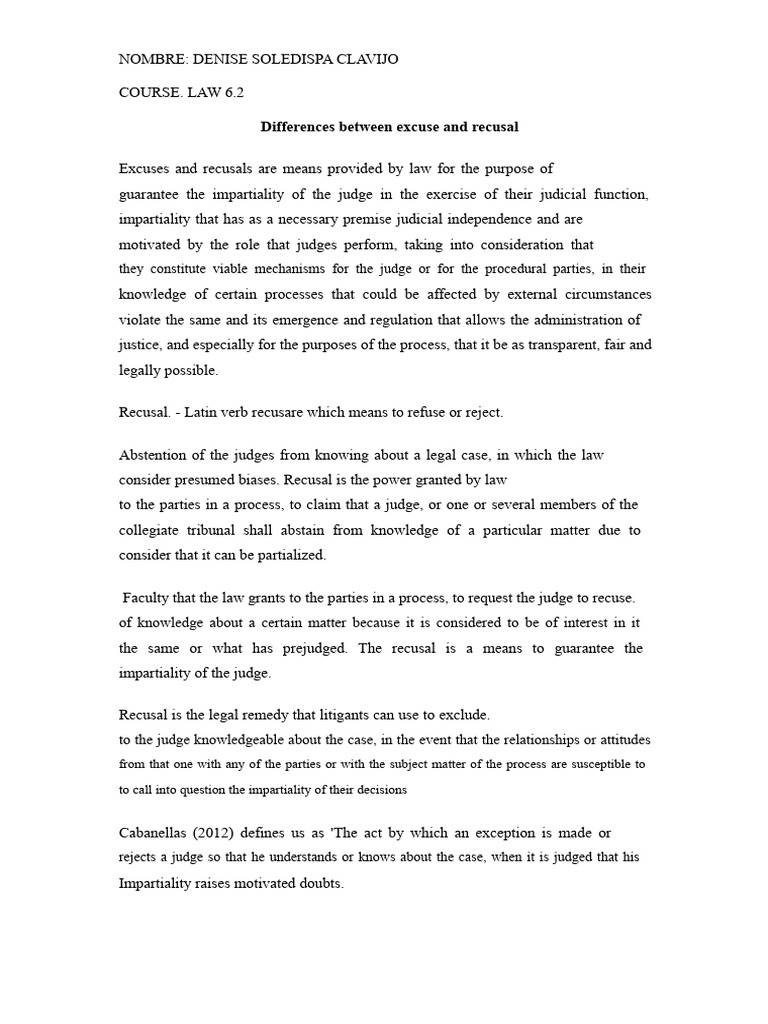 Excuse vs. Recusal in Judicial Processes | PDF | Separation Of Powers ...