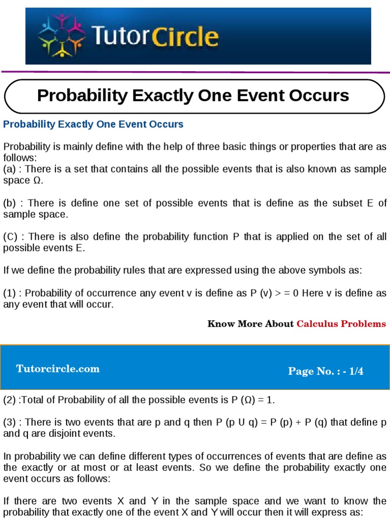 Probability Exactly One Event Occurs | PDF | Set (Mathematics ...