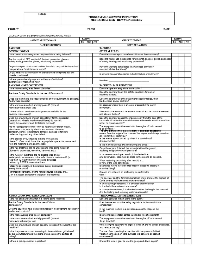 Inspection Format Mechanical Program Heavy Machinery | PDF | Personal ...