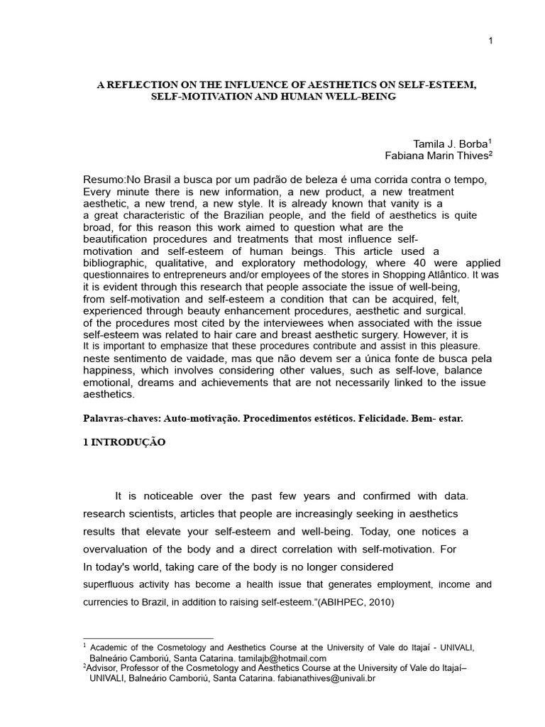 A Reflection On The Influence of Aesthetics On Self-Esteem | PDF | Self ...
