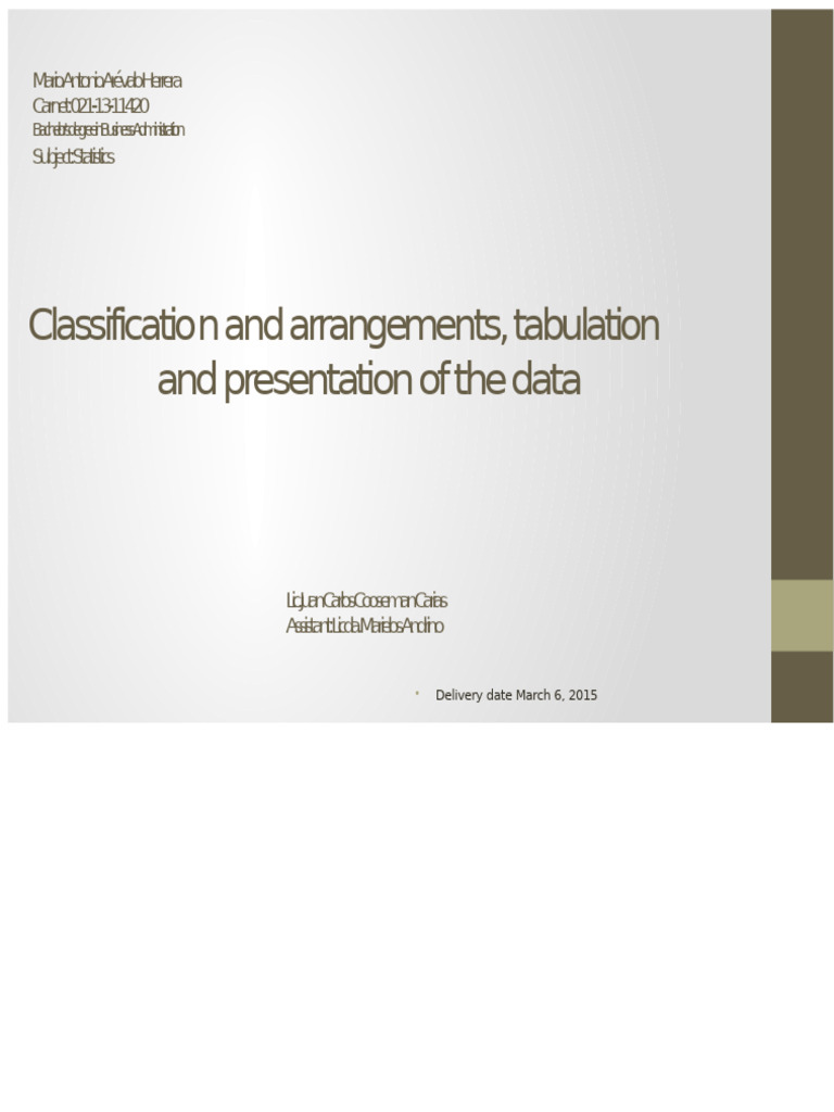 Classification and Ordering, Tabulation and Presentation of Data | PDF ...