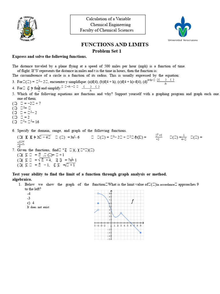 Problem Set - 1 - Functions - and - Limits | PDF | Function ...