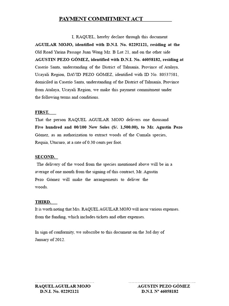 Payment Commitment Agreement | PDF