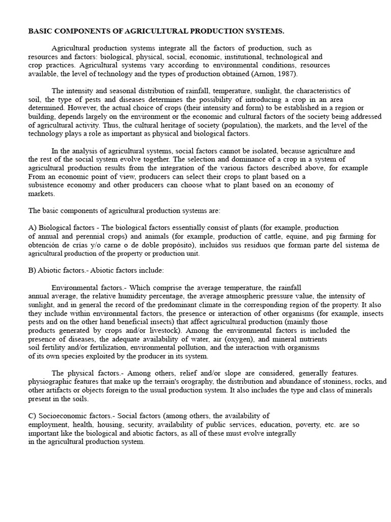 Basic Components of Agricultural Production Systems | PDF | Agriculture ...
