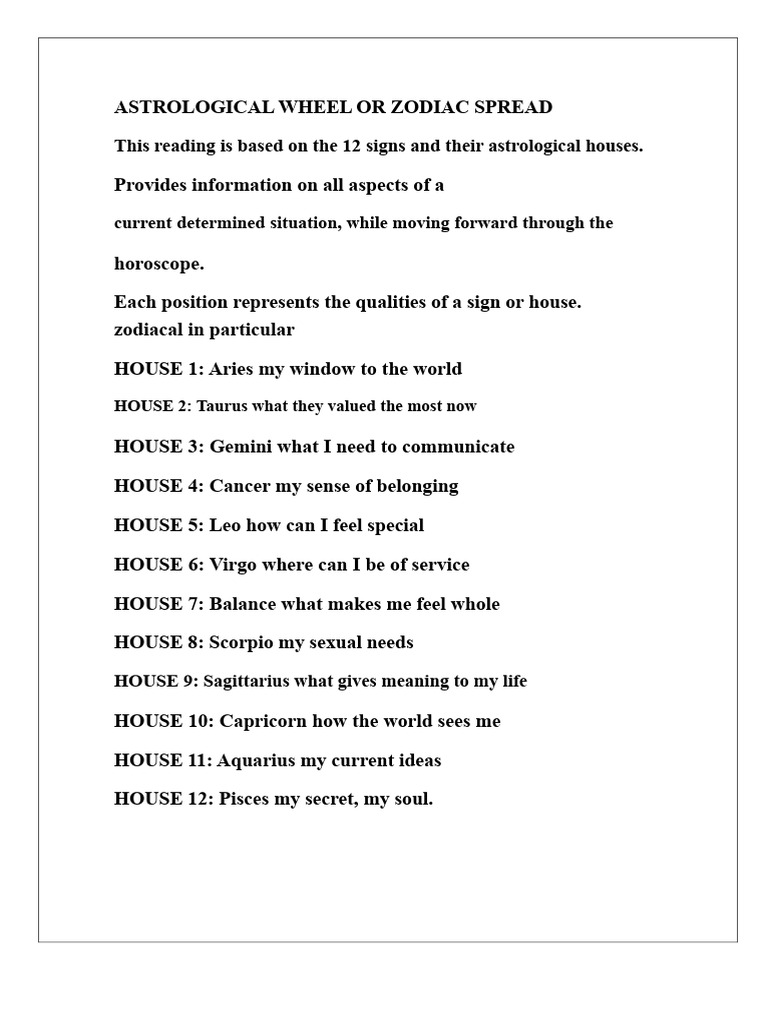 Astrological Wheel or Zodiac Spread | PDF