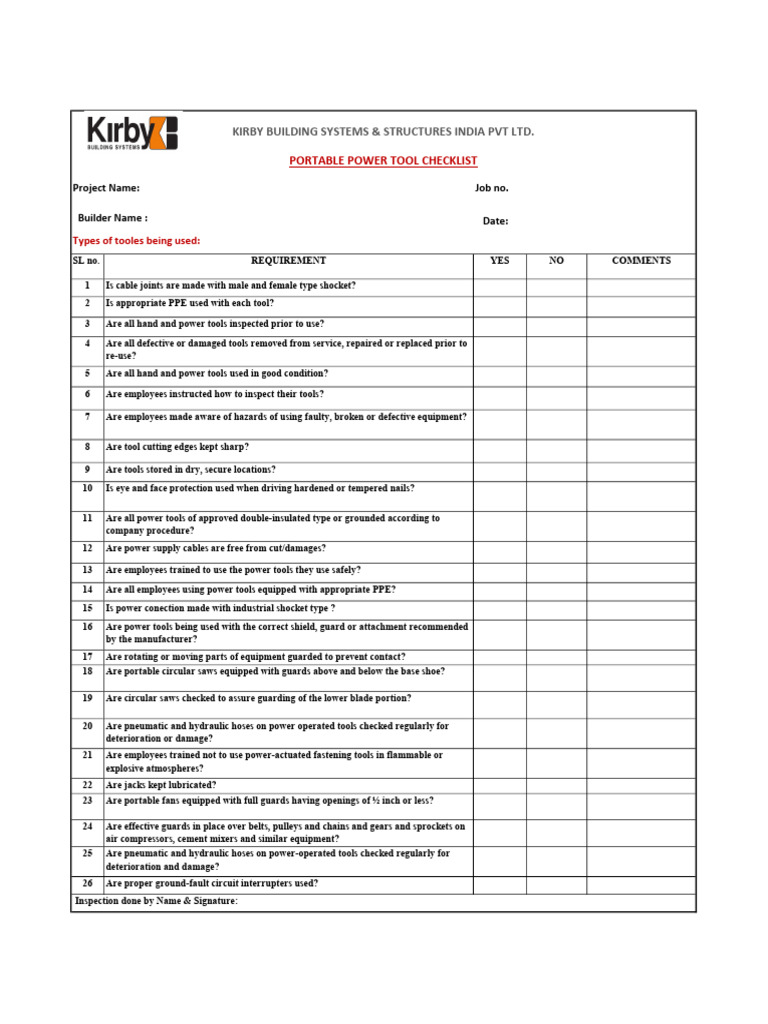 Portable Power Tool Safety Checklist | PDF | Equipment | Manufactured Goods