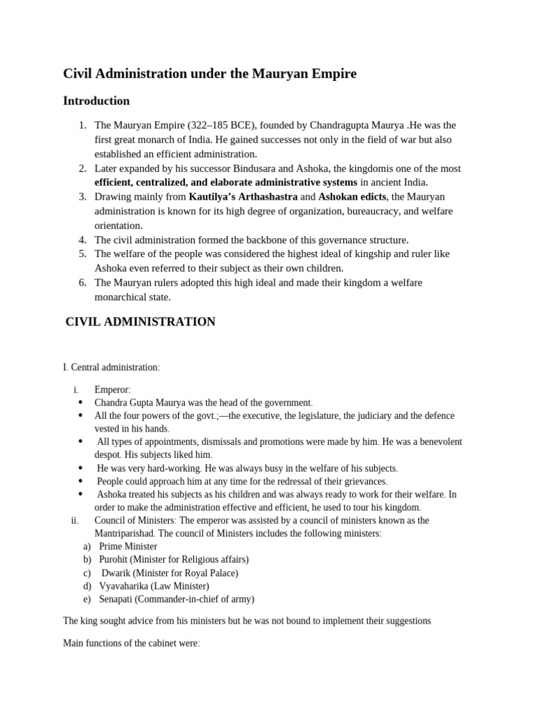 Mauryan Empire Civil Administration Overview | PDF | Ashoka