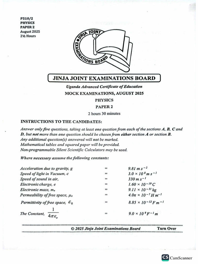 Jjeb Uace Physics 2 2025 | PDF