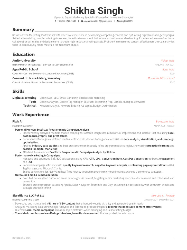 Shikha Resume | PDF | Search Engine Optimization | Digital Marketing