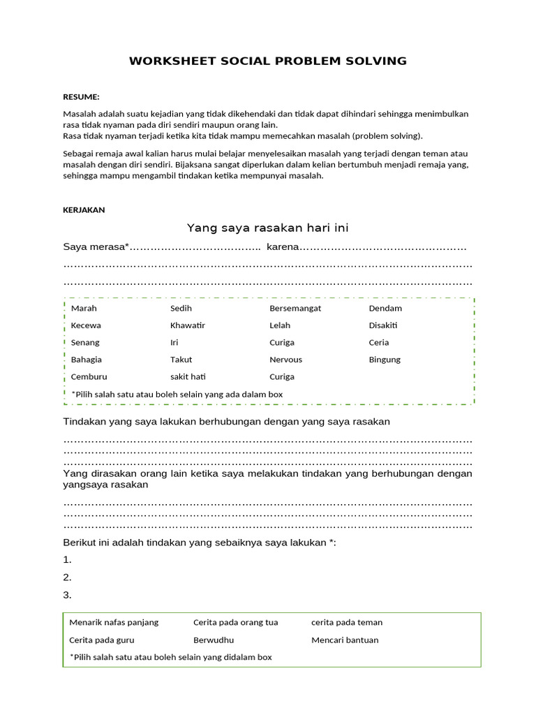 Worksheet Social Problem Solving | PDF