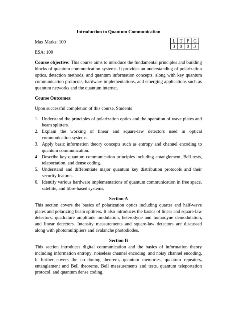 QT06 Quantum Communication Syllabus | PDF | Information | Quantum ...