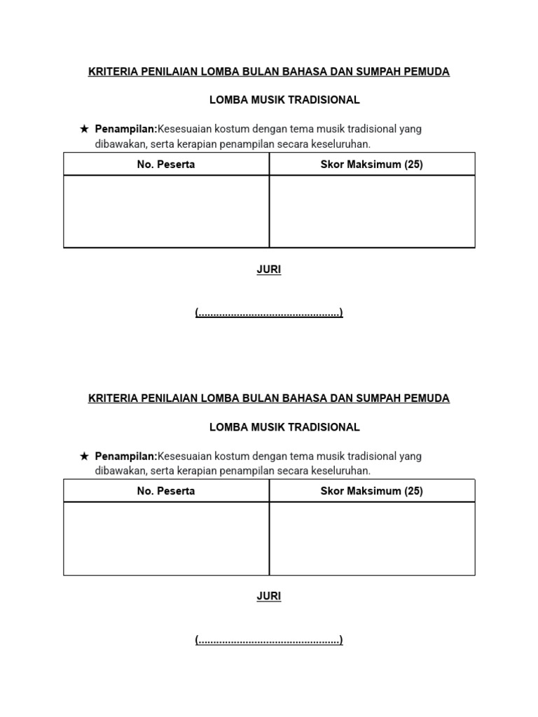 Format Penilaian Lomba Musik Tradisional | PDF