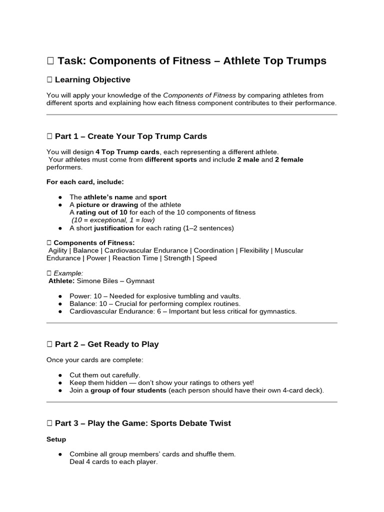 ? Task - Components of Fitness - Athlete Top Trumps | PDF | Gymnastics
