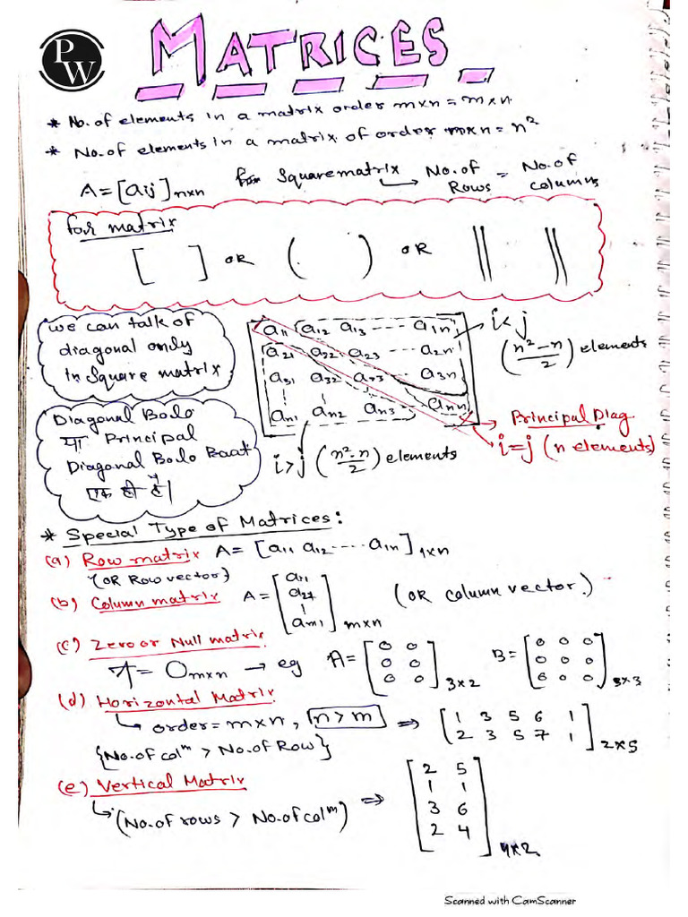 Matrices: Handwritten Notes | PDF