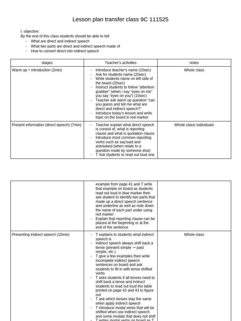 Lesson Plan Transfer Class 9C 111525 | PDF | Language Mechanics | Languages