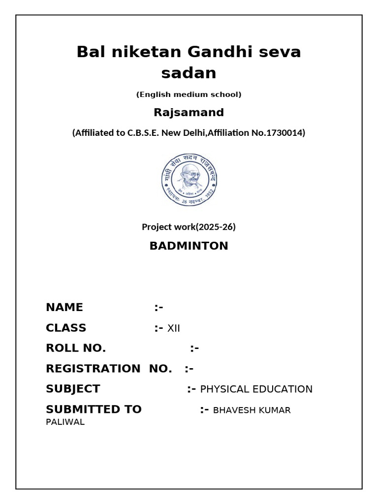 Badminton Project for Class XII Students | PDF
