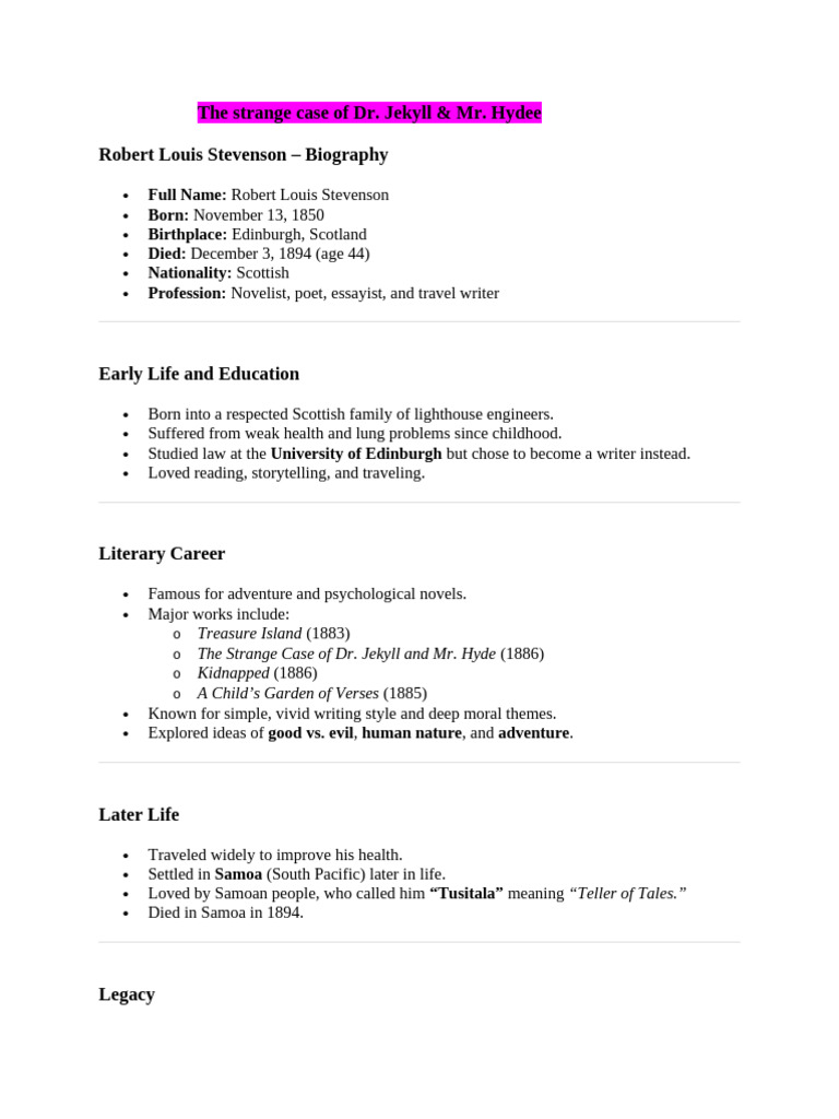 DR jakyll | PDF | Dr. Jekyll And Mr. Hyde (Character) | Strange Case Of ...