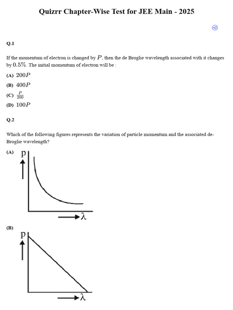 Dual Nature of Matter - Test 1 | PDF | Electron | Wavelength
