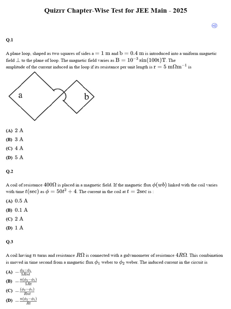 Electromagnetic Induction - Test 2 | PDF | Electromagnetic Induction ...