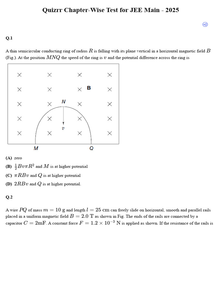 JEE Main 2025 Chapter-Wise Quiz Solutions | PDF | Electromagnetic ...