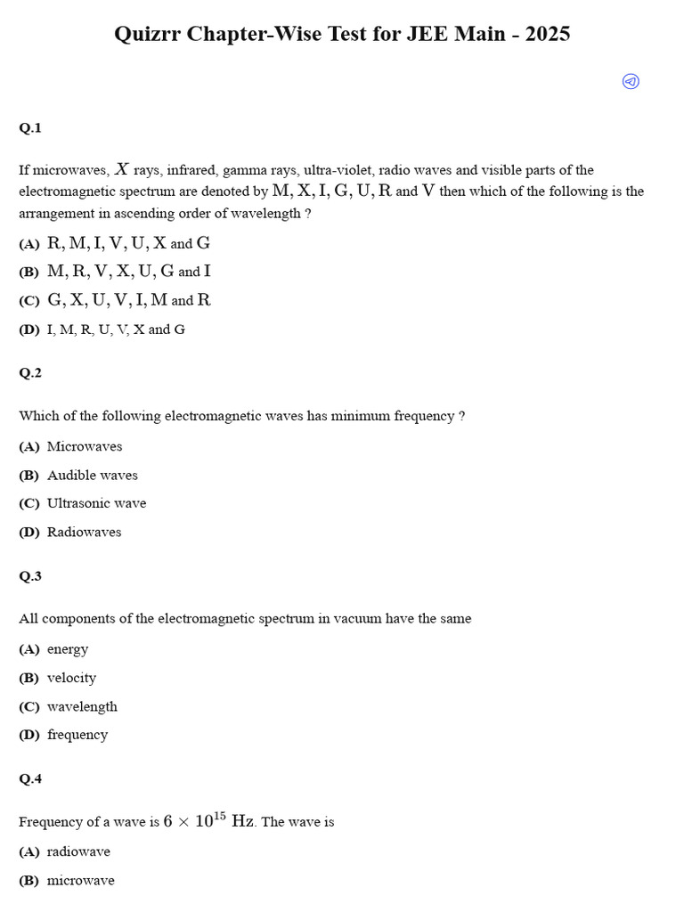 Electromagnetic Waves - Test 3 | PDF | Electromagnetic Radiation ...